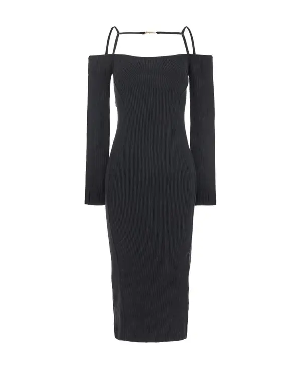 Jacquemus Sierra Off-shoulder Long-sleeved Dress - Black