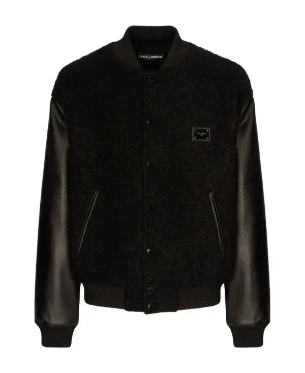 Dolce & Gabbana Dolce Gabbana Logo Plaque Teddy Bomber Jacket - Black