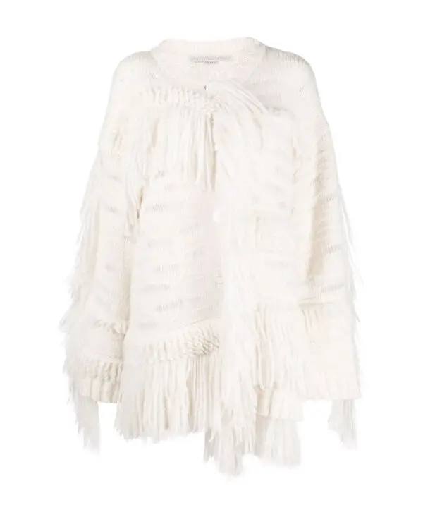 Stella McCartney Oversized Fringed Knitted Jumper - White
