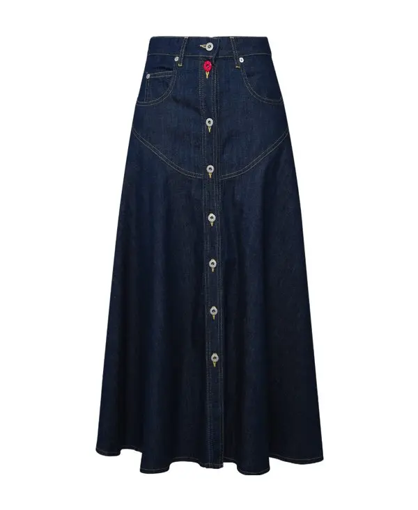 Kenzo Long Flared Denim Skirt - Black