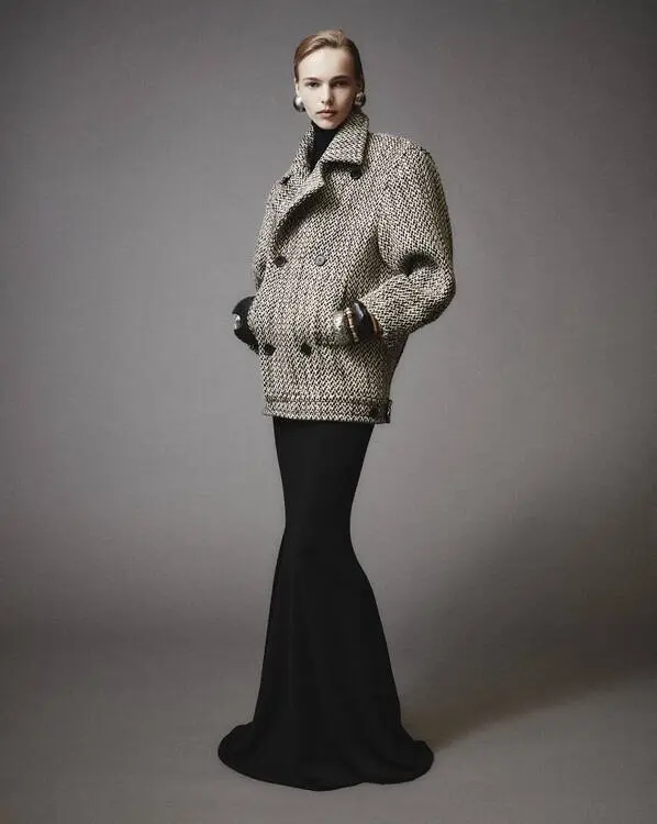 Saint Laurent Double-breasted Coat In Tweed