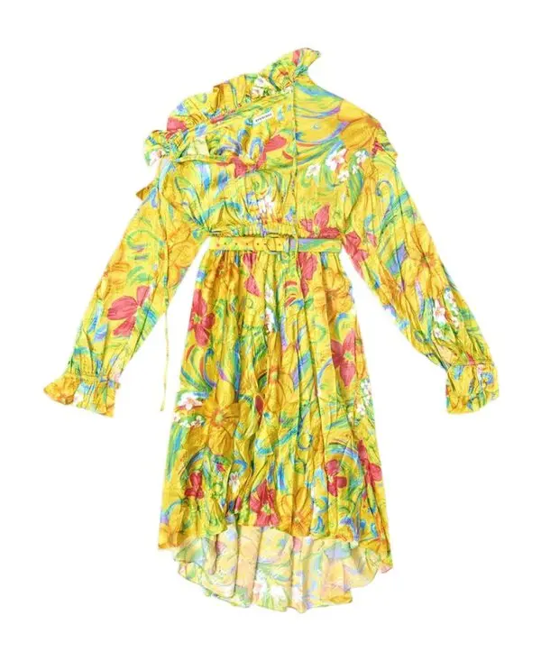 Balenciaga Floral Off Shoulder Dress - Yellow