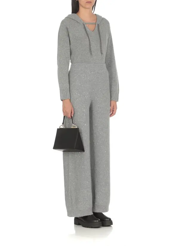 Fabiana Filippi Sequin-embellished Wide-leg Knitted Trousers - Gray