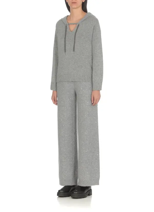 Fabiana Filippi Sequin-embellished Wide-leg Knitted Trousers - Gray