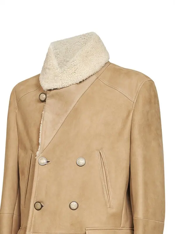 Brunello Cucinelli Shearling Collar Double-breasted Coat