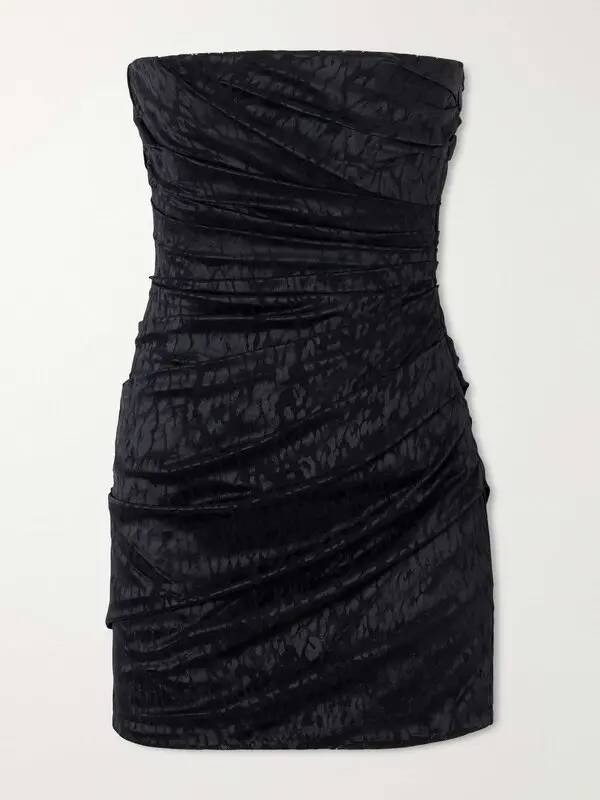Alex Perry Gathered Leopard-print Lace Bustier Mini Dress - Black