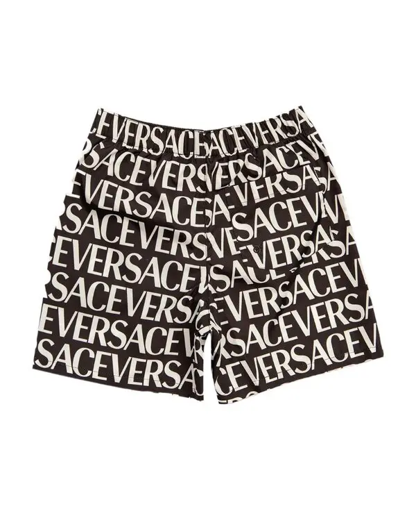 Versace Teen Repeated Logo-print Swim Shorts - Black