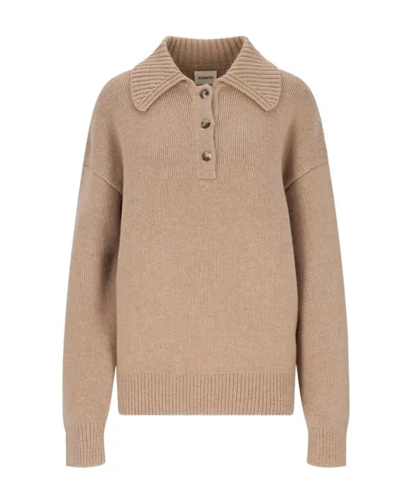 Khaite Bristol Polo-collar Ribbed Knitted Jumper - Nude