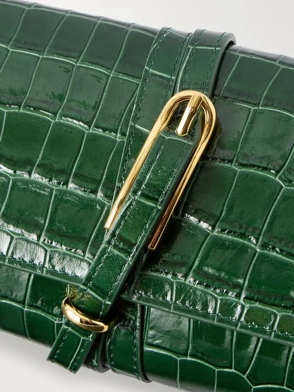 LIFFNER Belted Croc-effect Leather Clutch - Green