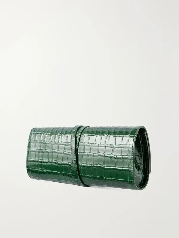 LIFFNER Belted Croc-effect Leather Clutch - Green