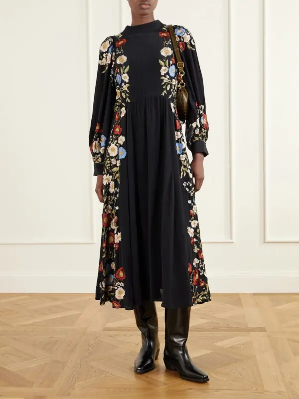 Sea Ruwa Floral-embroidered Jacquard Midi Dress