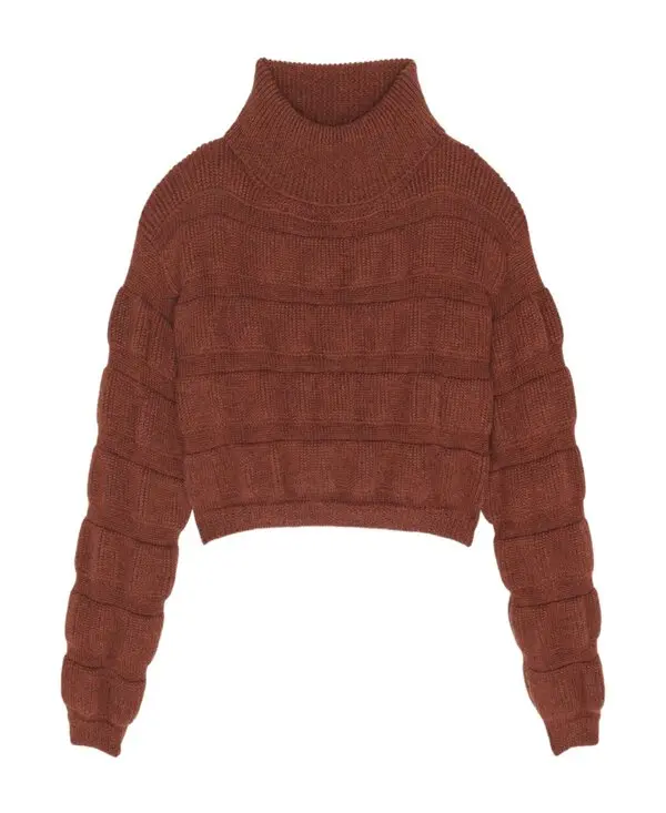 Saint Laurent Cropped Turtleneck Sweater In Wool - Brown
