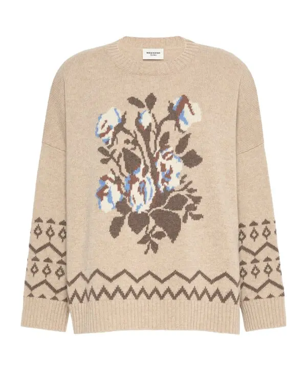 Max Mara Loose Jumper In Wool Jacquard Sand - Sand-colored