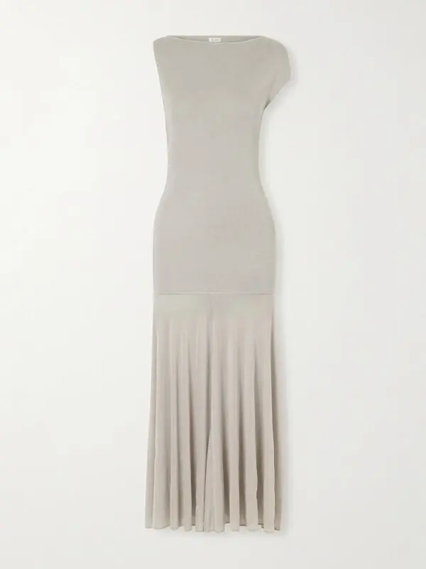 ST. AGNI Ribbed Tencel™ Lyocell-blend Jersey Maxi Dress - Neutrals