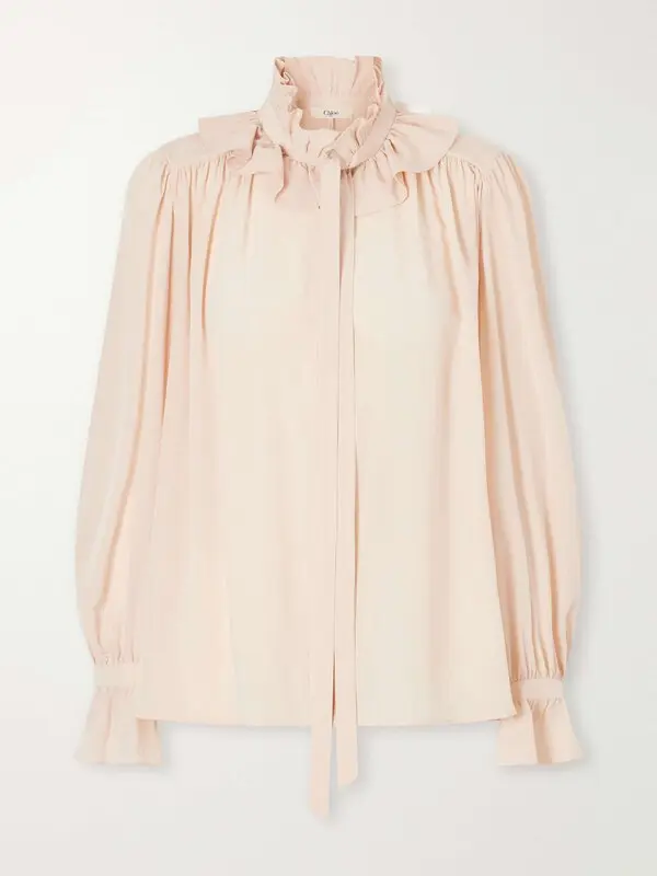 Chloé Ruffled Silk-crepe De Chine Blouse - Blush