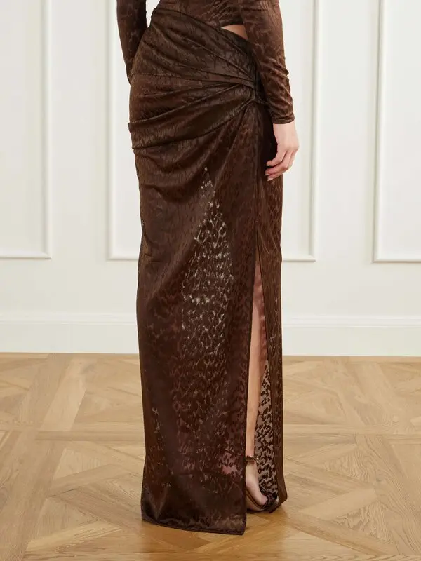 Alex Perry Draped Leopard-print Mesh Maxi Skirt