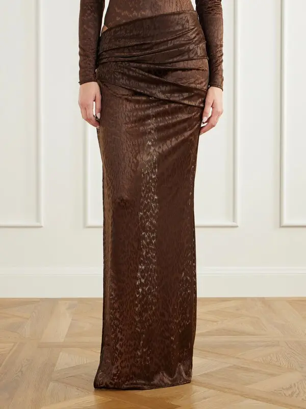Alex Perry Draped Leopard-print Mesh Maxi Skirt