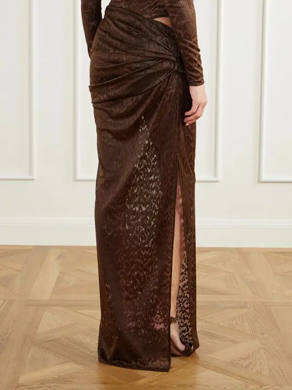 Alex Perry Draped Leopard-print Mesh Maxi Skirt
