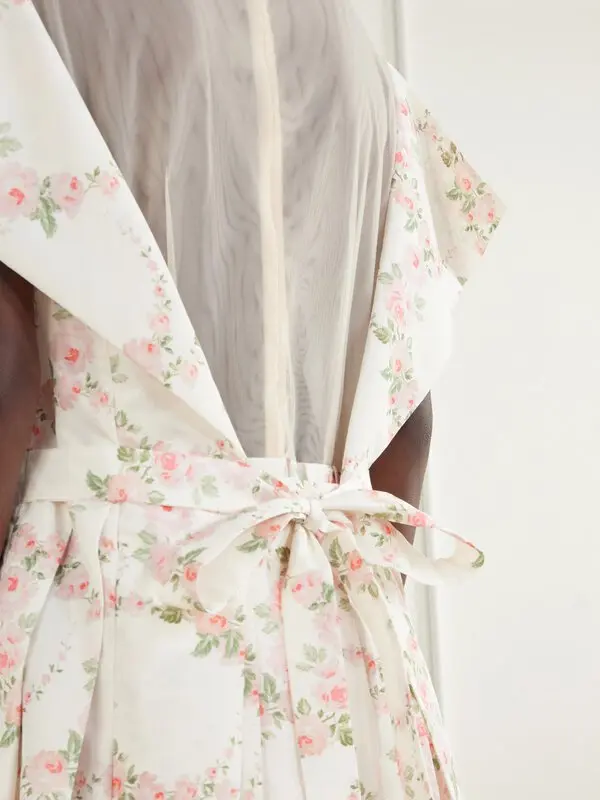 Simone Rocha Bead-embellished Pleated Floral-printed Taffeta Midi Dress