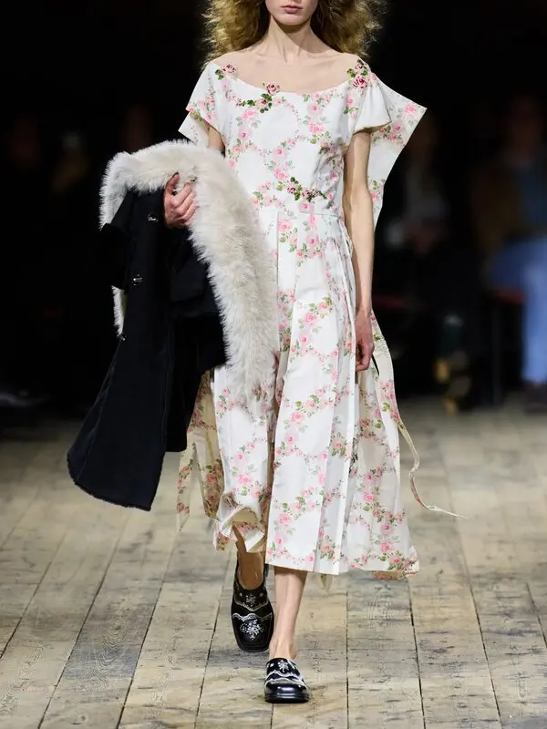 Simone Rocha Bead-embellished Pleated Floral-printed Taffeta Midi Dress