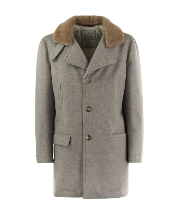 Brunello Cucinelli Shearling Collar Single-breasted Coat