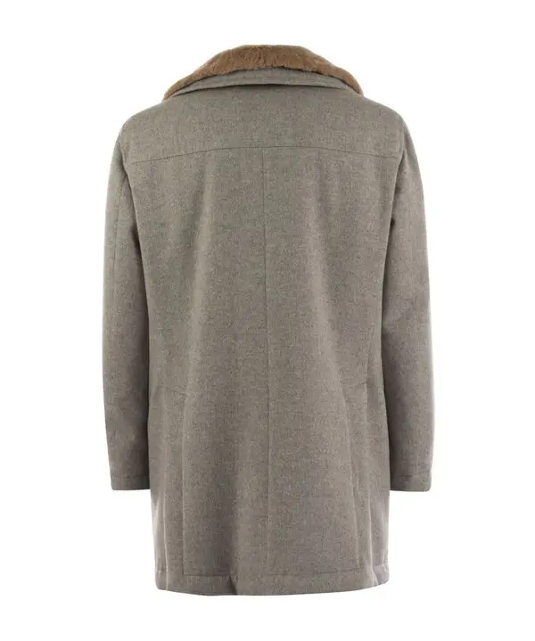 Brunello Cucinelli Shearling Collar Single-breasted Coat