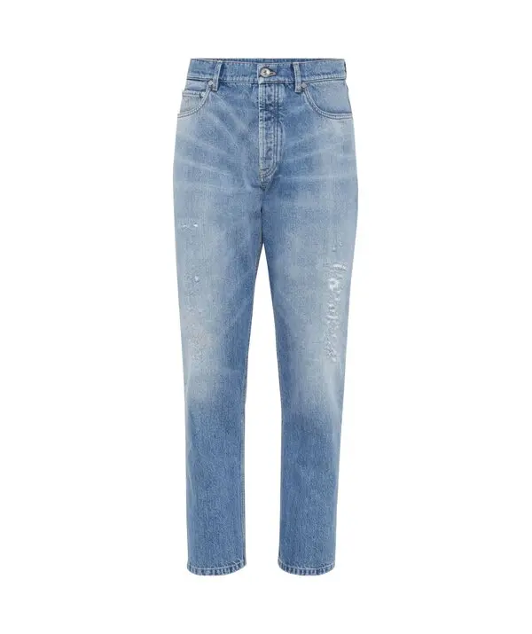Brunello Cucinelli Distressed Denim Iconic Fit Five-pocket Trousers