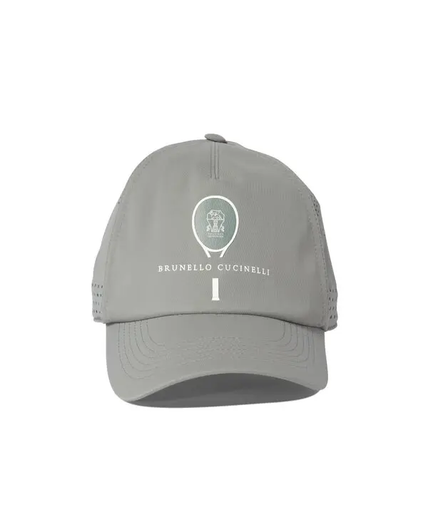 Brunello Cucinelli Logo Printed Curved Hem Baseball Cap - Grey