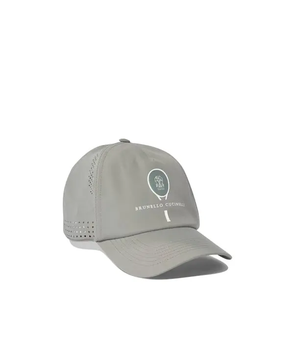 Brunello Cucinelli Logo Printed Curved Hem Baseball Cap - Grey