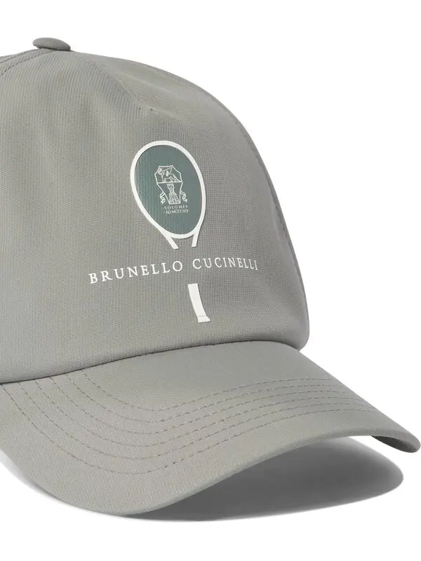 Brunello Cucinelli Logo Printed Curved Hem Baseball Cap - Grey
