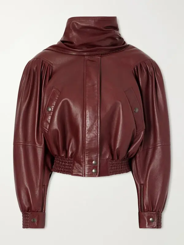 Chloé Scarf-detail Leather Jacket - Burgundy