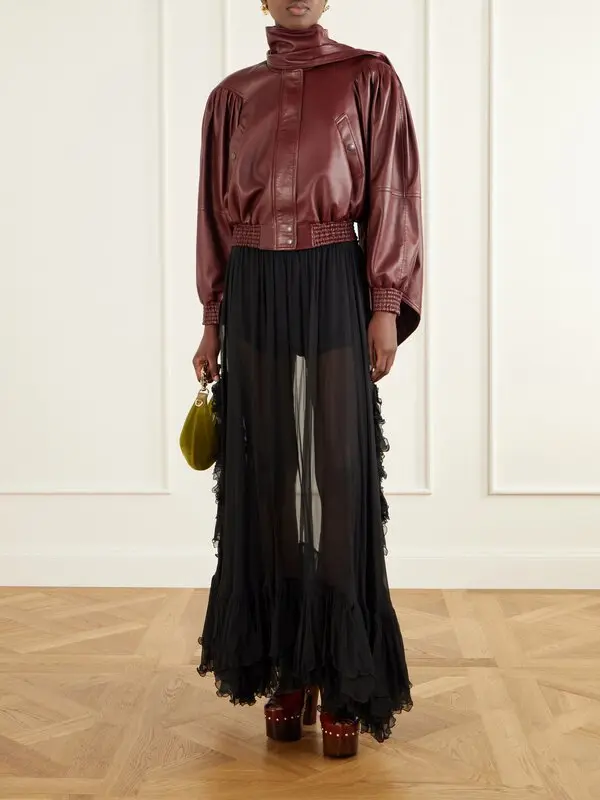 Chloé Scarf-detail Leather Jacket - Burgundy