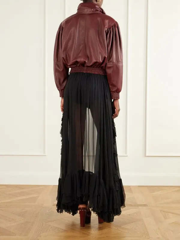 Chloé Scarf-detail Leather Jacket - Burgundy