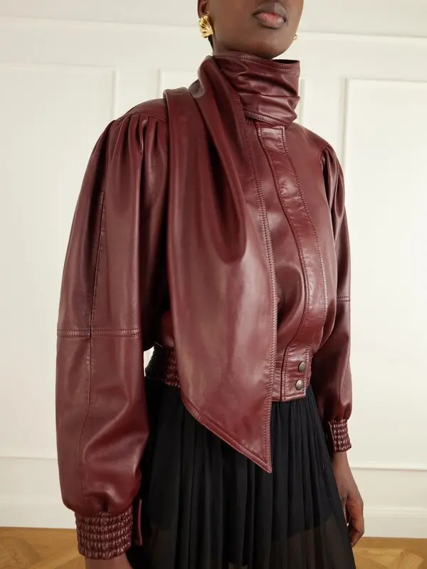 Chloé Scarf-detail Leather Jacket - Burgundy