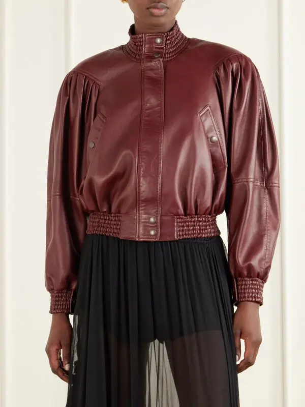 Chloé Scarf-detail Leather Jacket - Burgundy