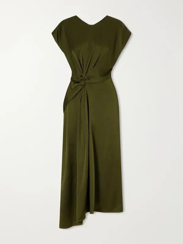 Victoria Beckham Aria Draped Asymmetric Satin Midi Dress - Green
