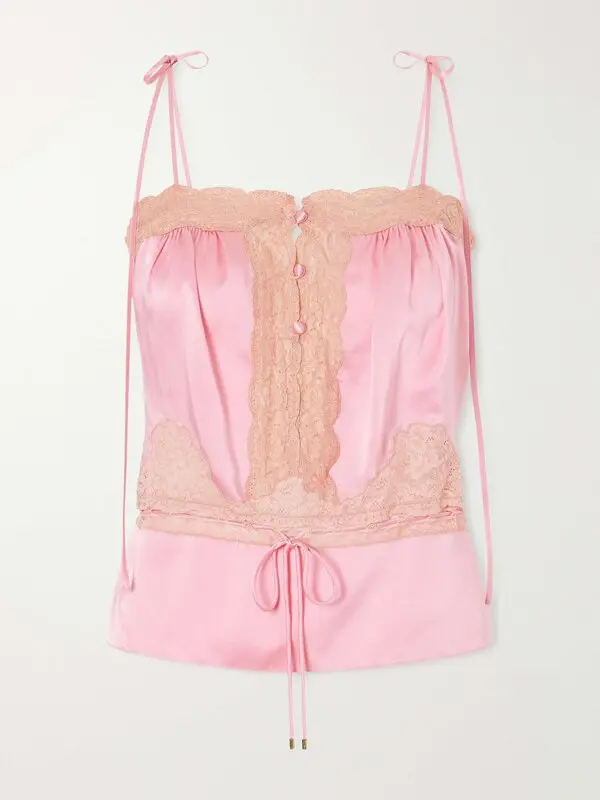Chloé Lace-trimmed Silk-satin Tank - Pink