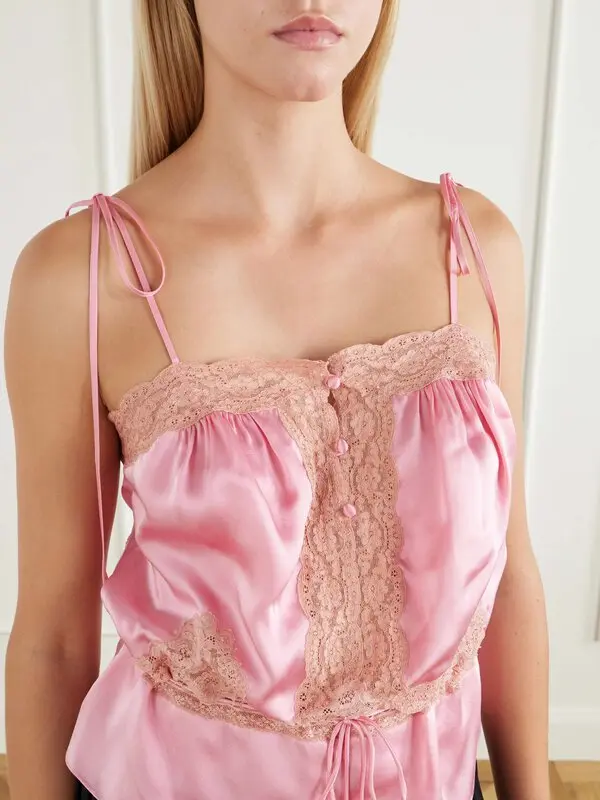 Chloé Lace-trimmed Silk-satin Tank - Pink