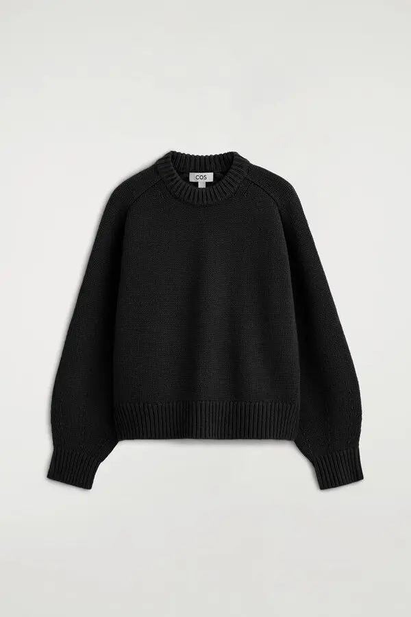 Cos Rounded Wool Crew-neck Sweater - Black
