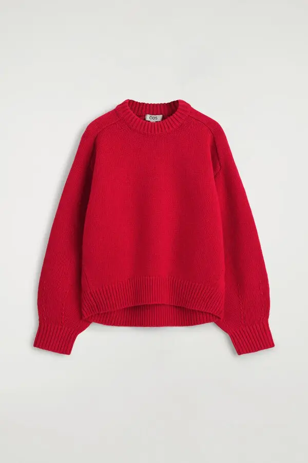 Cos Rounded Wool Crew-neck Sweater - Red