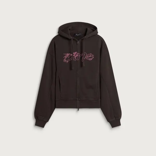 DIME Distressed Terry Zip Hoodie - Brown