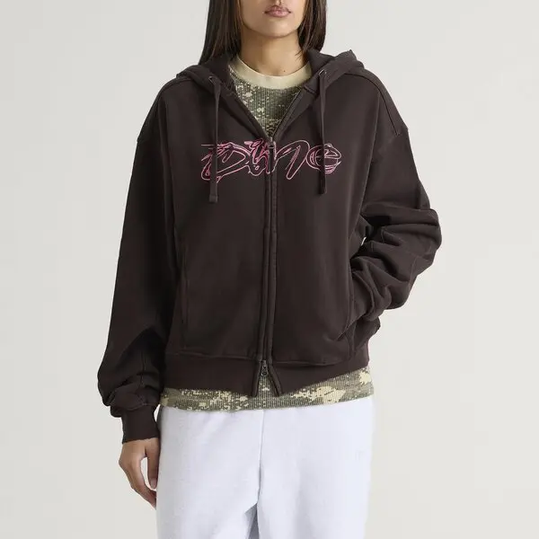 DIME Distressed Terry Zip Hoodie - Brown