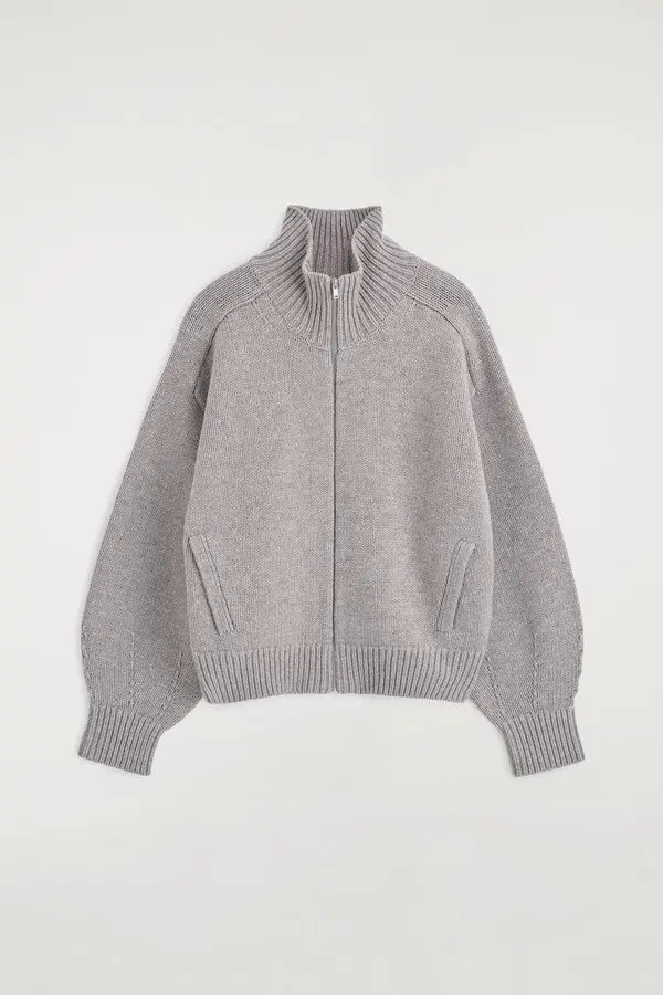 Cos Rounded Wool Mock-neck Zip-up Jacket - Gray