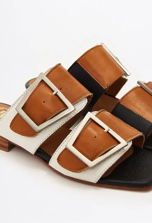 CLARA BARCELO Double Trouble Slide Sandal - Tan
