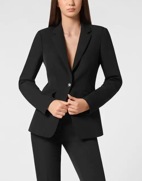 Philipp Plein Fitted Cady Blazer Ls Crystal Skull - Black