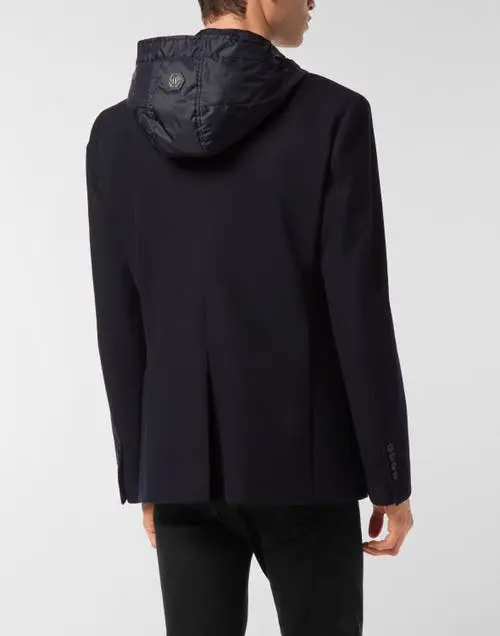 Philipp Plein Water Repellent Wool Hooded Blazer