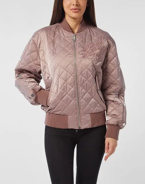 Philipp Plein Nylon Oversize Bomber Matelasse Diamond Signature - Nudepink