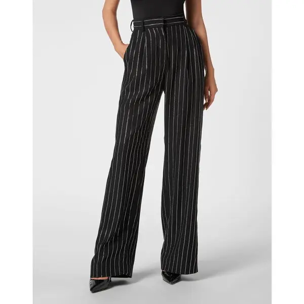 Philipp Plein Cady Trousers Fit Crystal Pinstripe - Black