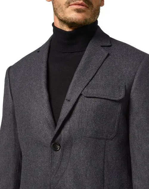 BILLIONAIRE Wool Cashmere Blazer Tailored Fit Crest - Black