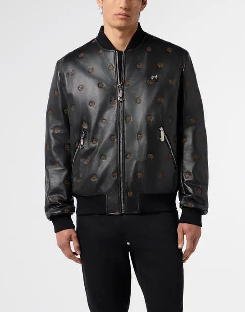 Philipp Plein Embroidered Nappa Leather Bomber Monogram Monogram